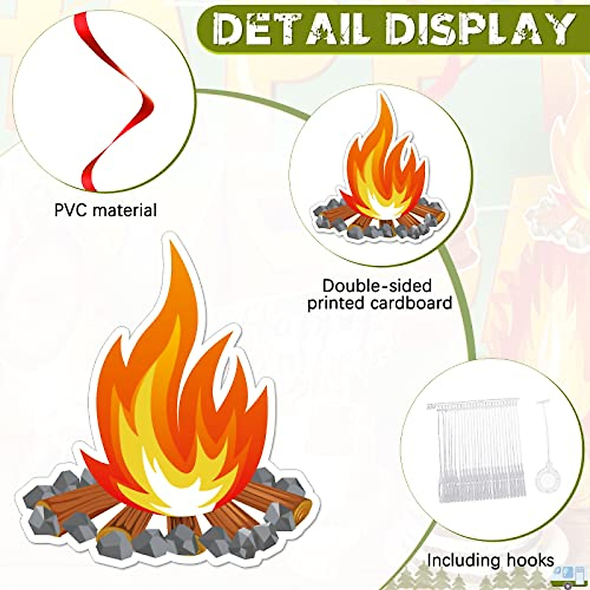 52 Pcs Camping Birthday Party Decorations, Happy Camper Party Hanging Swirls Ceiling Decor Happy Birthday Banner Camping Cupcake Toppers Campfire Centerpiece for Kids Birthday Baby Shower Supplies