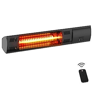 Infrared Electric Patio Heater, GreenVines 1500W Wall Mounted Radiant Heaters Instant Heating Waterproof with Remote Control for Garage, Restaurant, Backyard, Indoor, Outdoor, ETL Listed, Black
