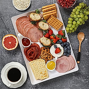 4 Pack, 16" x 11" Large White Serving Trays Set - Reusable Plastic Serving Platters for Cookie, Appetizer, Charcuterie, Snack, Dessert, Party Food Display - Stackable Kitchen CounterTop Tray, BPA Free