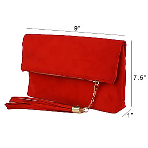 JNB Women's Microsuede Foldover Mini Pouch (Red)