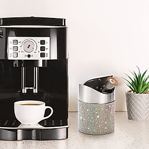 ZOOFOX Countertop Trash Can, 1.5 Liter Bling Rhinestone Garbage Bin with Swing Lid for Home, Office, Vanity Tabletop, Bedroom, Bathroom