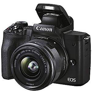 Canon EOS M50 Mark II Digital Camera with 15-45mm Lens + 128GB Memory + LED Video Light + Microphone + Back Pack + Steady Grip Pod + Tripod + Filters + Software + More (36pc Bundle) (Renewed)