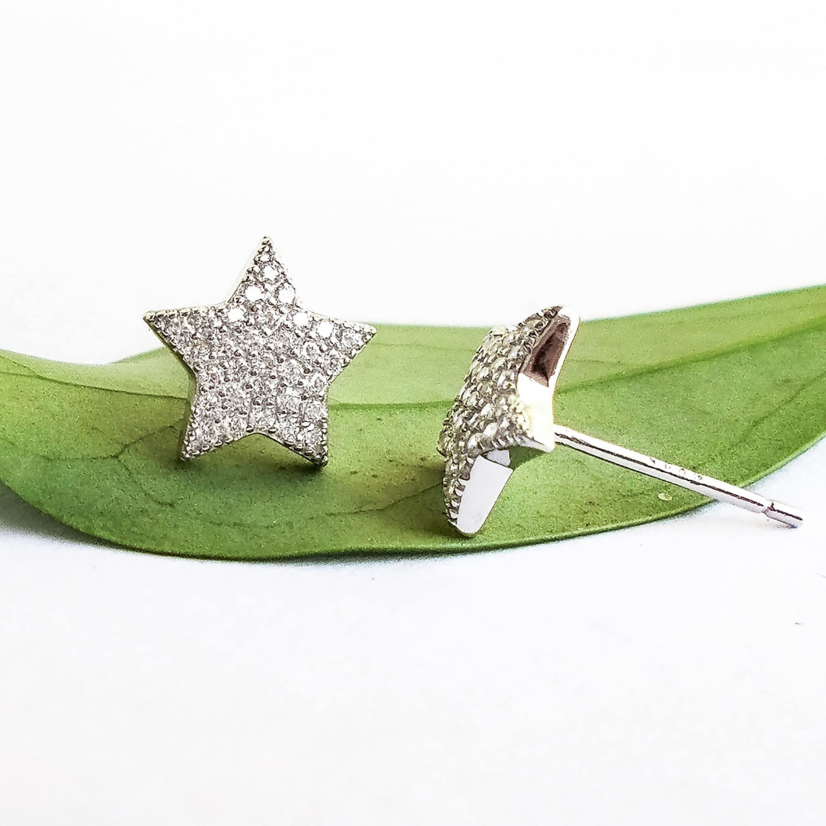 Hiqmic 925 Sterling Silver Fashion Star Rhinestone Ear Stud Earrings Piercing White Gold Plated Jewelry - Silver