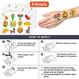 8 Sheets (96PCS) Mexican Tattoos Temporary Taco Twosday Theme Birthday Party Decorations Favors Supplies Stickers For Kids Boys Girls Gifts Classroom School Prizes Rewards
