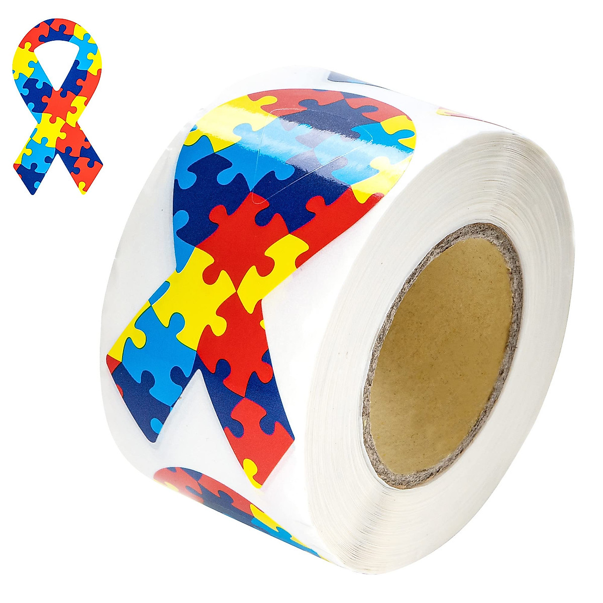 250 Asperger's Awareness Ribbon Stickers - Support Autism Advocacy - Autism Ribbon Stickers for Events, Fundraisers, and Autism Awareness Campaigns - Autism Acceptance Symbol - 1 Roll