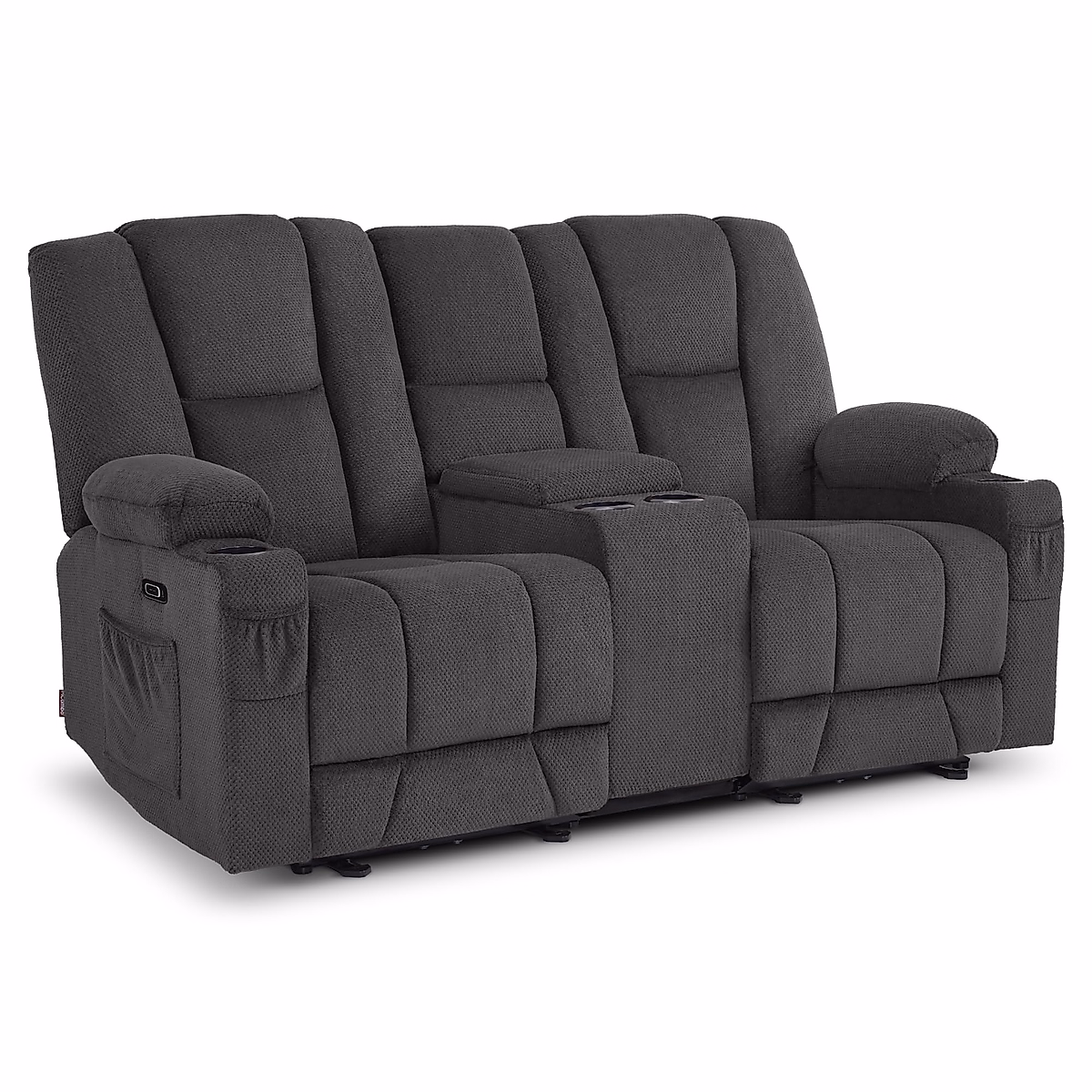 MCombo Fabric Power Loveseat Recliner with Console, Electric Reclining Loveseat Sofa with Heat and Massage, Cup Holders, USB Charge Port for Living Room 6045 (Grey)