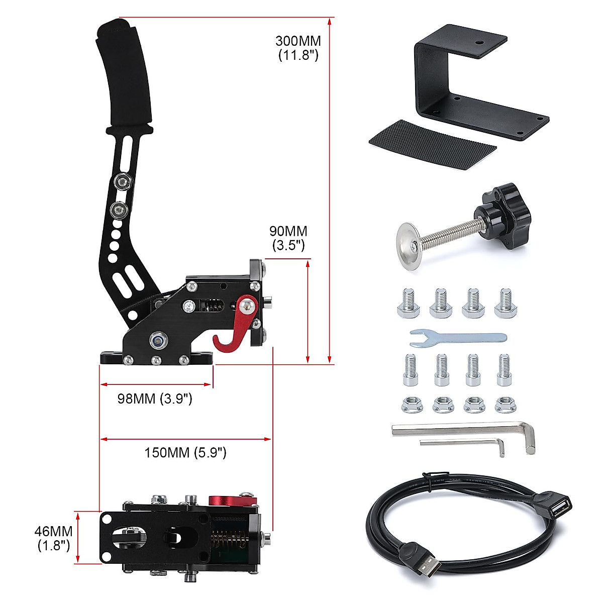 64-Bit PC USB Handbrake for SIM Auto Racing Games G25/ G27/G29 T500 Steel & Aluminum RALLY Adjustable for PC Windows PS Black with Clamp