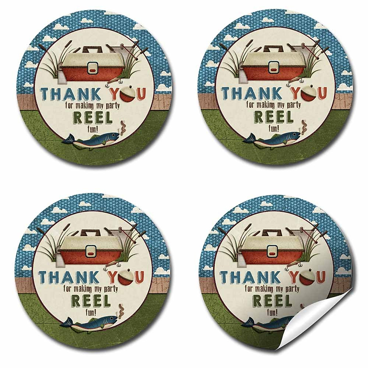 Fishing Thank You Birthday Party Sticker Labels, 40 2" Party Circle Stickers by AmandaCreation, Great for Party Favors, Envelope Seals & Goodie Bags