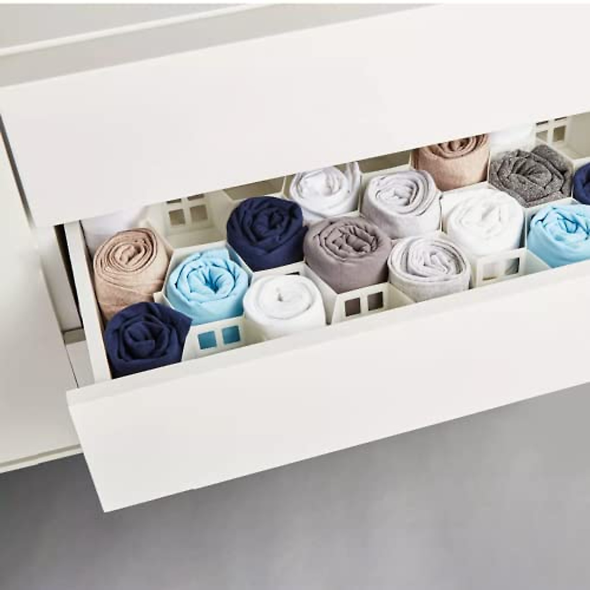 Bee Neat Honeycomb Drawer Organizer for Socks, Underwear, Panties, Belts, Ties, Christmas Ornaments - Underwear Drawer Organizer & Sock Organizers for Dresser Drawers - One Size