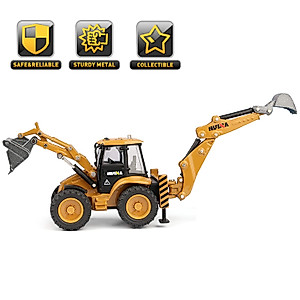 duturpo 1/50 Scale Metal Diecast Backhoe Loader Toy, Metal Play Construction Vehicles Trucks Toy for Boys