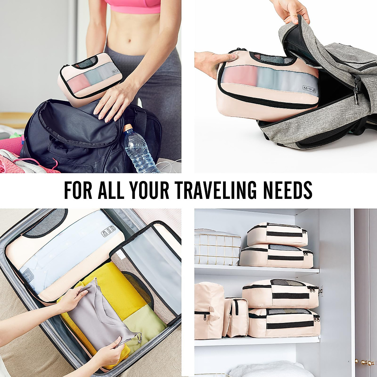 Veken 8 Set Packing Cubes for Travel, Gifts for Women Mom, Suitcase Organizer Bags for Luggage with Hanging Toiletry Bag and Shoe Bag, Vacation Essentials Travel Accessories for Cruise Ship
