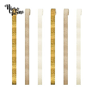 NICROHOME White and Gold Party Decorations, 6 Rolls Ivory White Light Brown Crepe Paper Streamers for New Years Eve Party Supplies 2023, Wedding, Baby Bridal Shower, Birthday, 82Ft Long