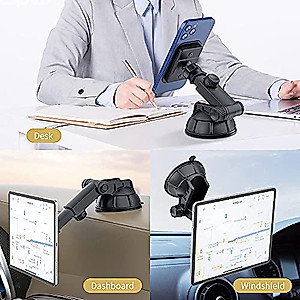 PLDHPRO Magnetic Car Phone Tablet Holder for iPhone iPad Size 4"- 10" Tablets, Dashboard Dash Windshield Mount 360° Rotating Super Strong Magnet TPU Suction Washable Strong Sticky Gel