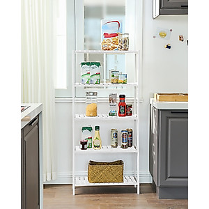 SONGMICS Bamboo Storage Shelf, 5-Tier Shelving Unit, Multifunctional, in The Entryway, Bathroom, Living Room, Balcony, Kitchen, 10.2 x 23.6 x 51.2 Inches, White UBCB35WT