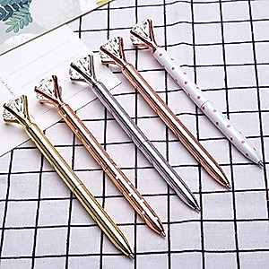 5 PCS Big Crystal Diamond Ballpoint Pen,HBlife Metal Ballpoint Pen Office Supplies，Gold Pens with 5 Ballpoint Pen Refills, 1 Black Velvet Bag, Black Ink