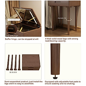 KASLANDI Solid Wood Vanity Desk with Flip Top Mirror & Lights, Small Makeup Vanity with Drawers, 3 Lighting Modes Adjustable Brightness, Vanity Table for Bedroom & Living Room (Walnut)