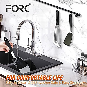 Silicone Spatula, Forc 3 Pack 600°F Heat Resistant BPA Free Nonstick Cookware Dishwasher Safe Flexible Sturdy Nonporous Spatula Set, Rubber Spatula for Flipping Eggs, Steak, Burgers, Crepes,Black