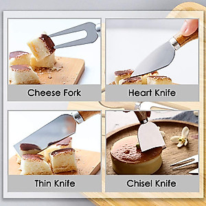 Mosskic Cheese Board and Knife Set,Bamboo Charcuterie Boards Platter Serving Tray for Housewarming Party Birthday Wedding Gifts