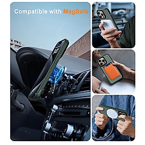 PTz Worlds for iPhone 14 Pro Case 6.1” - Strong Magnetic Cases for iPhone 14 Pro, Matte Army Green Compatible with MagSafe, Military Grade Drop Protection, Ultra Thin, Shockproof, Slim Fit