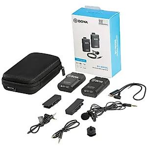 BOYA Wireless Microphone Lavalier for Smartphone Camera GoPro, BY-WM2G Mic for iPhone 11 10 X 8 8 Plus 7 6,Canon 6D 600D Nikon D800 D3300 Sony A7 A9 DSLR GoPro Hero4 Hero3 Hero3+ Action Cameras