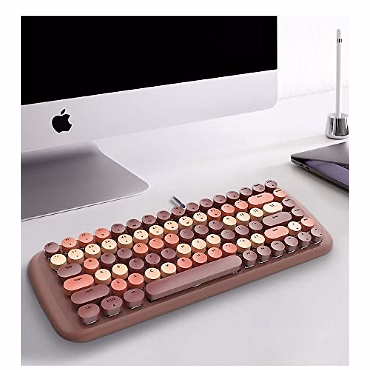 Mechanical Keyboard Wired 84 Keys Gaming Keyboard Mixed Color Retro Round Keycaps Keyboard for PC Gamer/Office/Home ​Computer (Color: Chocolate/Cherry Blossom Pink) (Color : Chocolate)