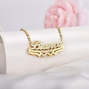 Double Plated Nameplate Personalized Necklace Custom Heart Necklace 18K Gold-Plate Name Plates Necklace Jewelry Gifts for Women