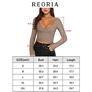 REORIA Women's Sexy Trendy V Neck Long Sleeve Slim Fitted Tshirts Fall Going Out Party Causal Basic Y2k Crop Tops White Medium