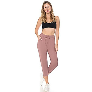 Leggings Depot Womens Relaxed fit Jogger Pants - Track Cuff Sweatpants with Pockets, Capri-Mauve, X-Large