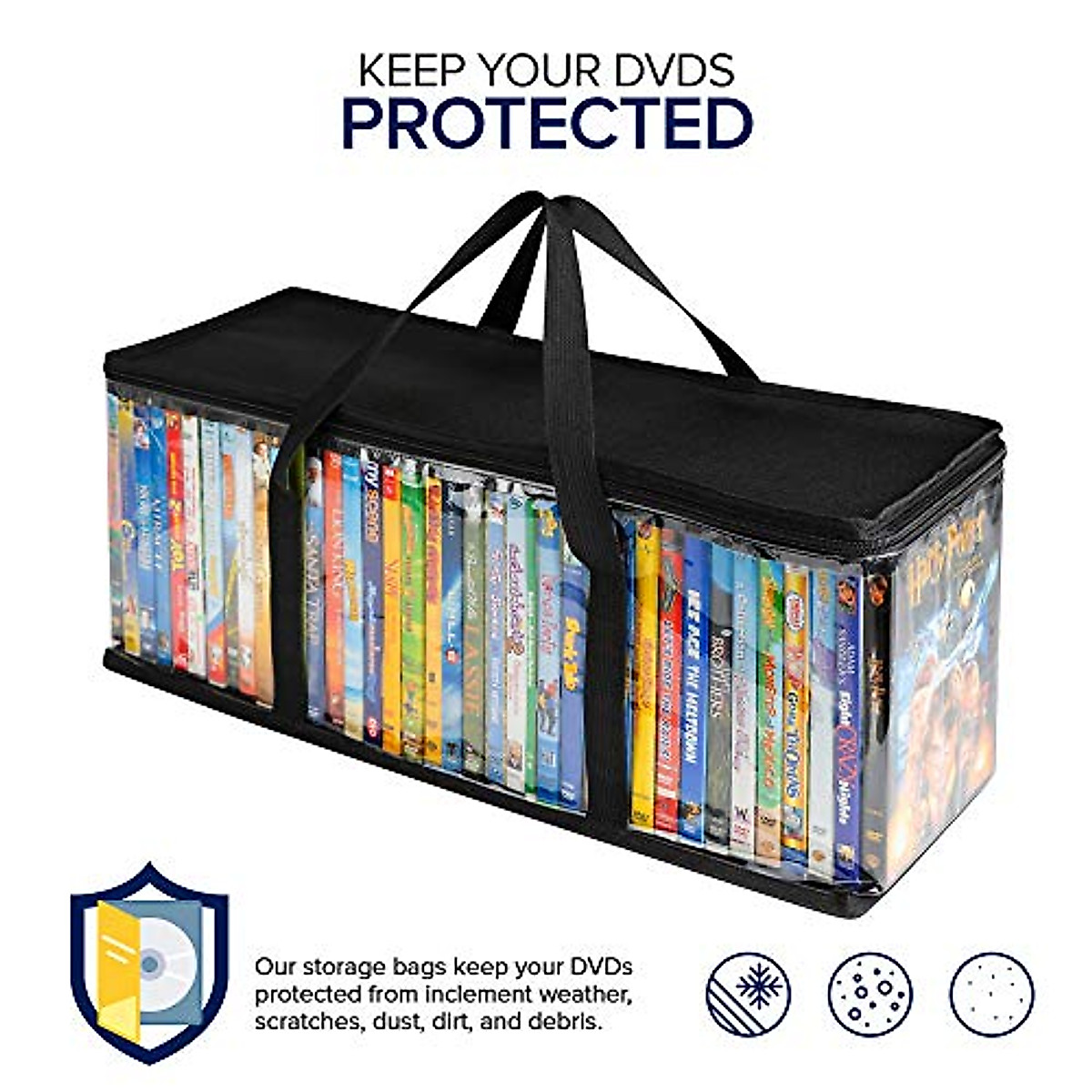 Stock Your Home DVD Storage Bags (Set of 6) Media Organizer Bag for DVDs, CDs, Blu Ray Disc, Movie Cases, VHS Box, Video Game Disks, Clear Plastic Holders with Carrying Handles and Zipper - Black