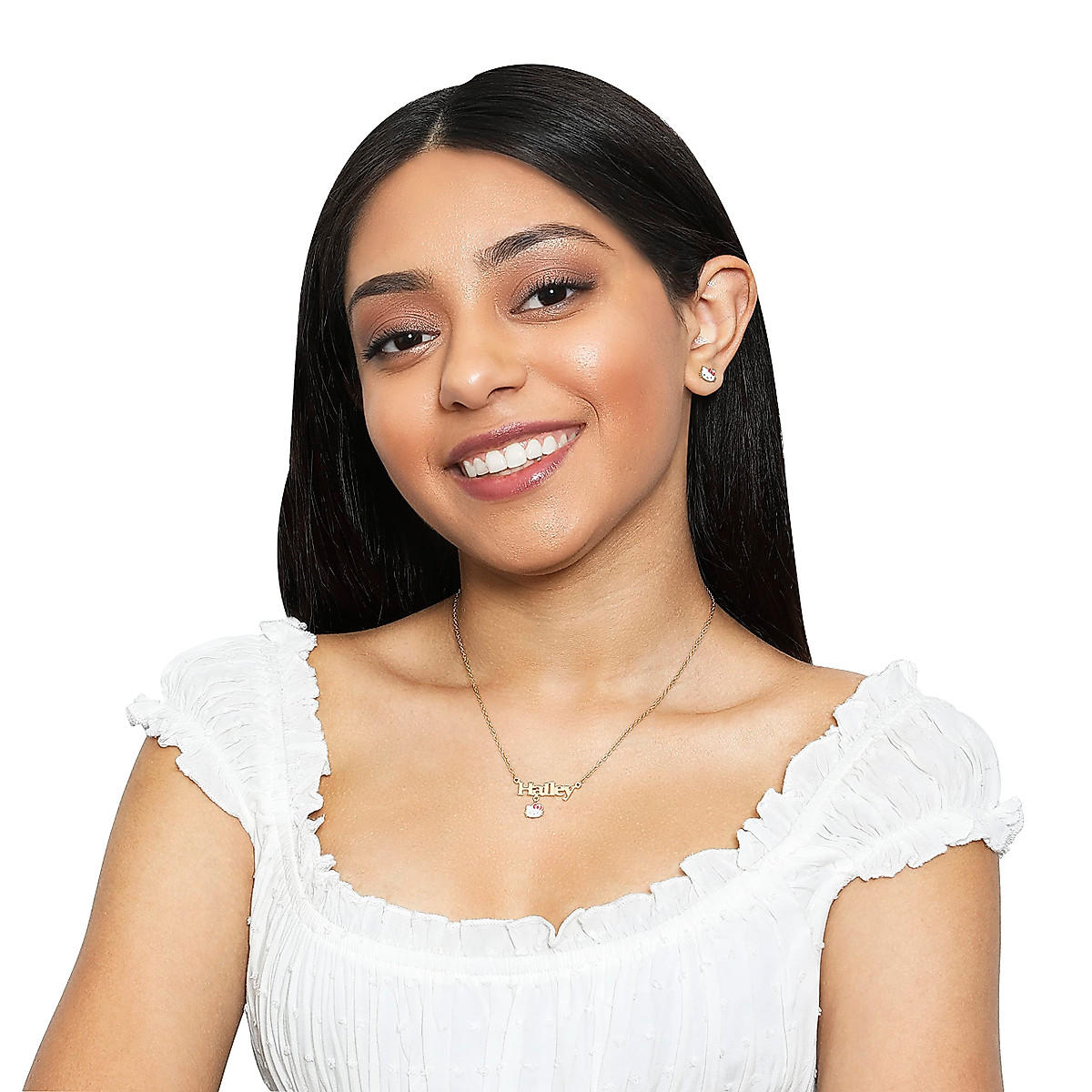 Sanrio Hello Kitty Personalized Name Necklace 18" - 14k Flash Plated Sterling Silver Custom Name Necklace Officially Licensed