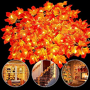 OCATO 4PCS Fall Decor Thanksgiving Decorations for Home Table, Fall Leaves Garland Lights 40FT 80LED Halloween Decorations Indoor Outdoor Fall Home Room Decor Autumn Harvest Party Wedding Decorations