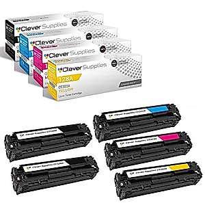 CS Compatible Toner Cartridge Replacement for HP CM1415 MFP CE320A Black CE321A Cyan CE322A Yellow CE323A Magenta HP 128A Color Laserjet CM1415 CM1415FNW CM1415FN CP1520 CP1525N CP1521N 5 Color Set
