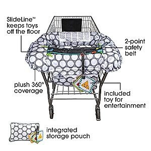 Boppy Preferred Shopping Cart and High Chair Cover with Storage Pouch, Gray Jumbo Dots with Changeable SlideLine Toy, Plush Minky Seat, 2-point Safety Belt, Wipeable and Machine Washable, 6-48 months