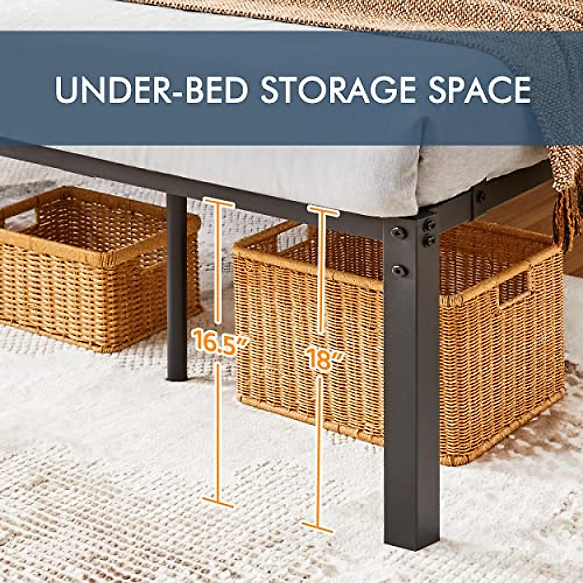 Yaheetech California King Metal Platform Bed Non-Slip Mattress Foundation with Steel Slat Support/Underbed Storage Space No Box Spring Needed Easy Assembly Black