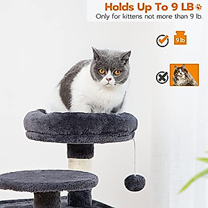 HOOBRO Cat Tree, Small Cat Tower with Soft Plush Perch, for Indoor Kittens, 34.6-Inch 3-Tier Cat Condo Furniture with Scratching Posts, with Anti-Tipping, Sturdy GY09CT03