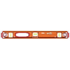 Swanson Tool Co SVI24M 24 inch Savage Anodized Aluminum Magnetic I-Beam Level with SUPERSHOCK™ End Caps and 3 Bubble Vials for 0°/90°/45° Measurements —Contractor Series,Black