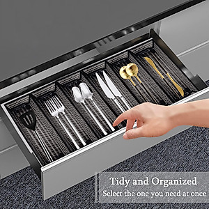 Chris.W 6Pcs Kitchen Utensil Drawer Organizers Tray Mesh Silverware Cutlery Tray with Interlocking Arm, Free Combination for Flatware Spoons Forks Knifes Storage (Black - 8.78x3.15x2in)