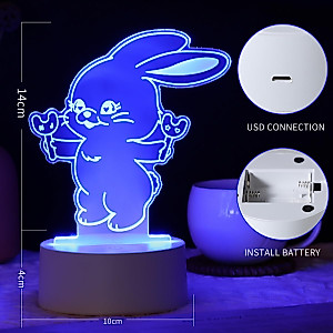 X9H8N9 Kpop LED Night Light 7 Colors Remote Adjustable Bunnies NightLight Bedside Lamp for New Nwjns Jeans Bunny Bunnies