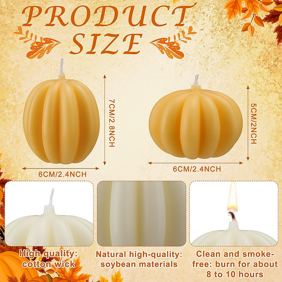 MTLEE 6 Pieces Fall Pumpkin Shaped Candles Thanksgiving Scented Candles Pumpkin Tealight Candles Home Decor Pumpkin Candle Handmade Wax Candle for Bedroom Bathroom Party (Orange, White, Pumpkin)