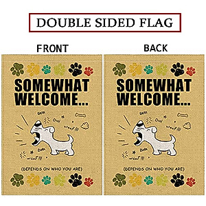 Funny Dog Garden Flag Somewhat Welcome Vertical Double Sided Farmhouse Outdoor Yard Decoration 12.5 x 18 Inch