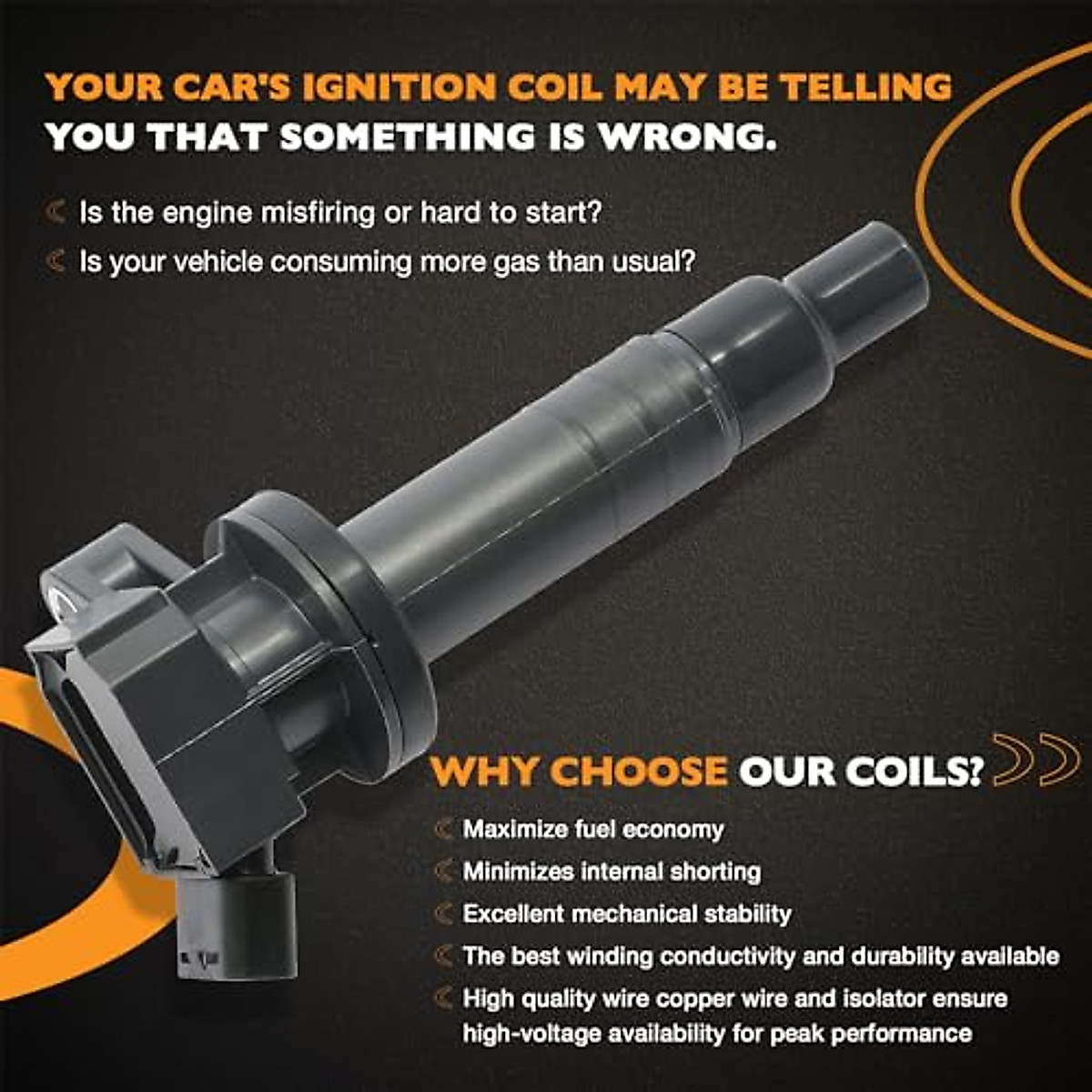 Ignition Coil Pack Set of 4Pcs Compatible with 1.8L L4 Toyota Corolla Matrix Chevrolet Prizm & More Replaces# 9008019015, 9008019019, 9091902239