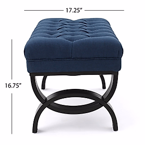 Christopher Knight Home Scarlett Fabric Ottoman Bench, Dark Blue 17.25”D x 41.00”W x 16.75”H