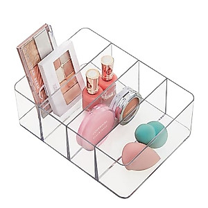 STORi 4-Compartment Clear Plastic Organizer | Rectangular Divided Makeup and Vanity Storage Bin | Use Upright for Eyeshadow Palettes | Round Corner Design | Made in USA