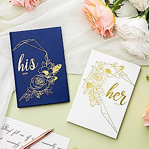 COFICE Vow Books for Wedding, His and Hers Marriage Vows to Remember Renewal Brides Journal, Leather Hardcover Booklet Keepsake, Bridal Shower Gift, Set of 2,White & Navy Blue