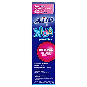 Aim Kids Mega Bubble Berry Fluoride GEL Toothpaste 4.8 Oz (Pack of 6)