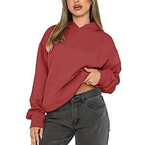 Fanway&EC Women's Casual Long Sleeve Hoodie Loose Fitted Sweatshirts Oversized Pullover Pocket Fall Tops Dark Red