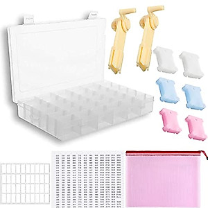 Embroidery Floss Cross Organizer Box Tools - Bobbin Winder, 1 Removable 36 Compartments with 120 Hard Plastic Floss Bobbins and Floss Number Stickers for Craft DIY Embroidery Sewing Storage(127pcs)