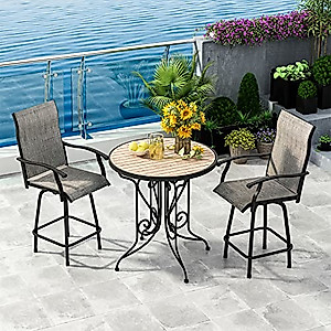 Outdoor Swivel Bar Stools, High Patio Bar Stools Textilene for Bistro Lawn Garden Backyard All Weather Furniture Set, Bar Height Patio Chairs with Armrest, Set of 2, Gray (2)