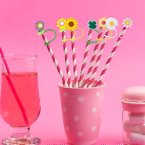 Straw Covers Cap 8pcs Silicone Flowers Straw Cover for Reusable Straws Cute Anti-dust Straw Tips Covers Set,Straw Protector Cover, Reusable Straws Plug for 6-8 Mm(1/4 Inch) Straw Travel Home Outdoor