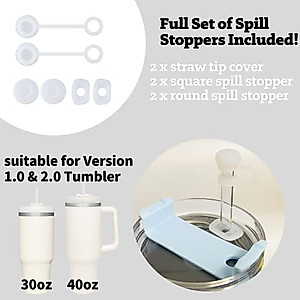 6pcs Silicone Spill Proof Stopper Compatible with Stanley 1.0 Tumbler 40oz/ 30oz Including Straw Cover Cap, Square Spill Stopper and Round Leak Stopper Compatible with Stanley Cup Accessories